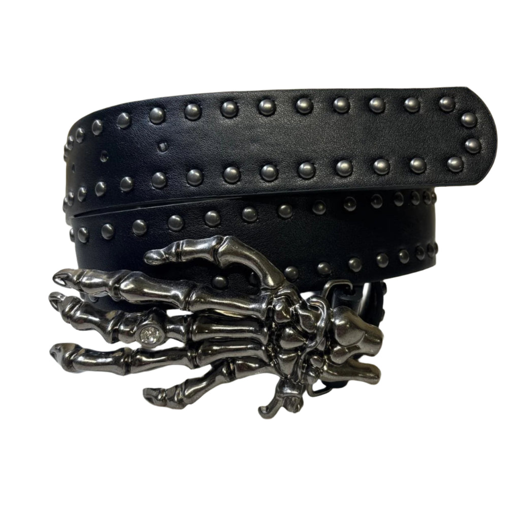 0695 - Skeleton Hand Buckle Studded Belt